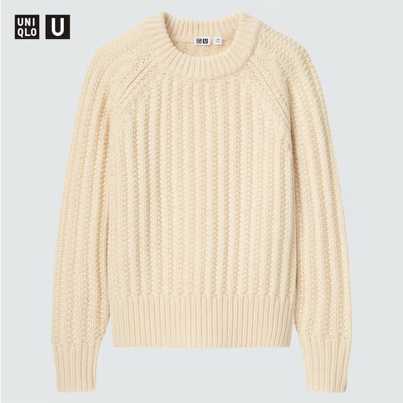 Uniqlo | Sweaters | Nwt Uniqlo Cream Low Gauge Ribbed Crew Neck Knit ...